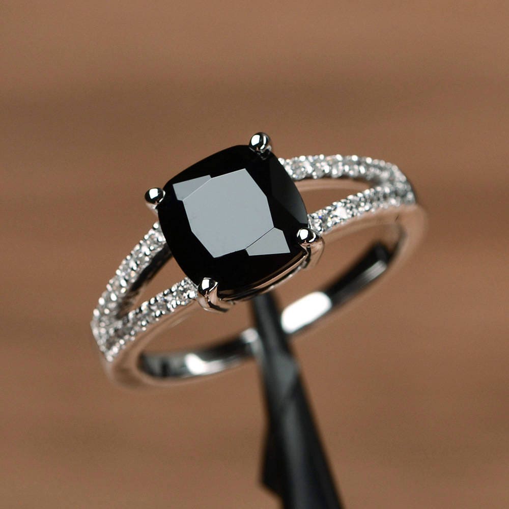 Genuine Black Spinel Ring Cushion Cut Gemstone Engagement | Etsy