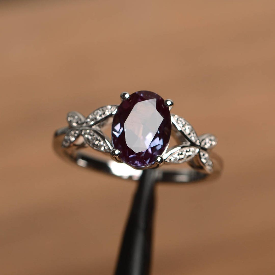 Alexandrite Ring June Birthstone Oval Cut Color Changing Gemstone ...