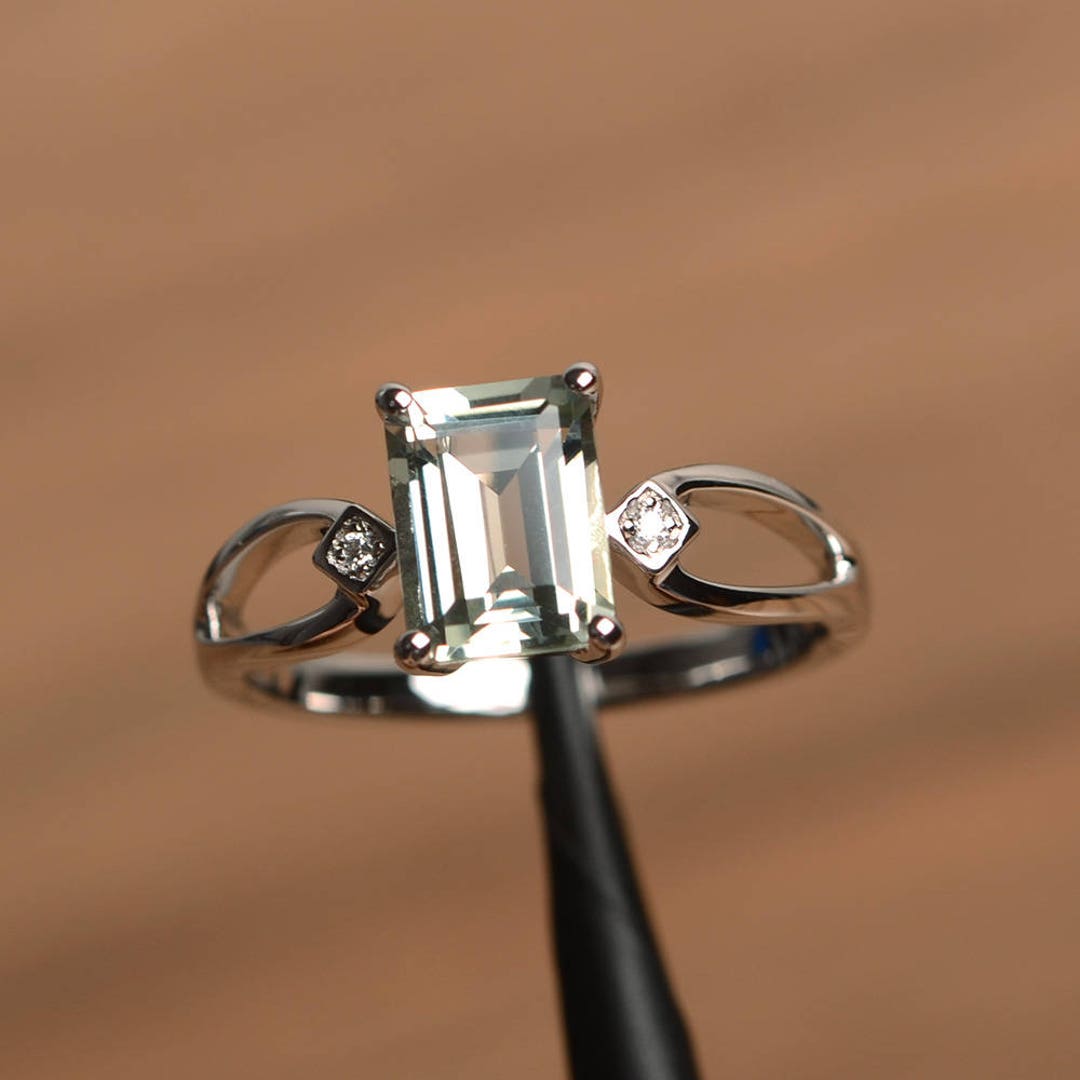Natural Green Amethyst Ring Promise Ring Emerald Cut Green - Etsy