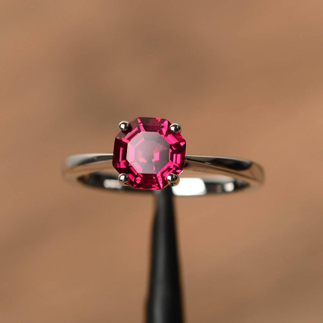 Ruby Promise Rings Octagon Cut Red Gemstone Rings July Solid Silver ...