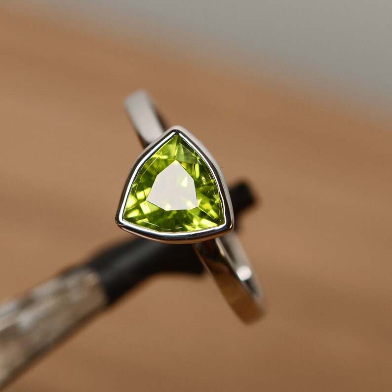 Natural Gemstone Peridot Ring Sterling Silver Plated With - Etsy
