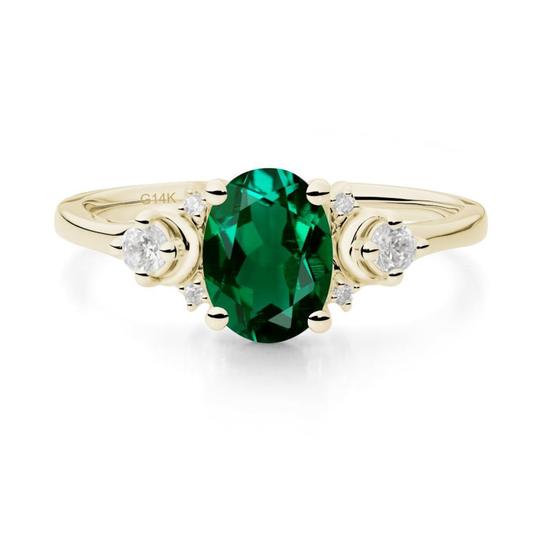Minimalist Lab Emerald Engagement Ring, 14K Yellow Gold Oval Ring ...
