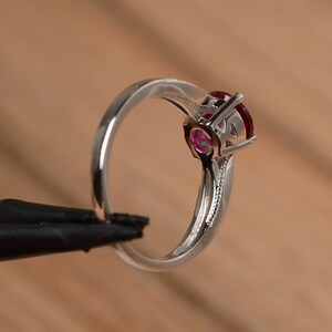 Lab Ruby Ring Round Cut Sterling Silver Solitaire Engagement Ring for ...
