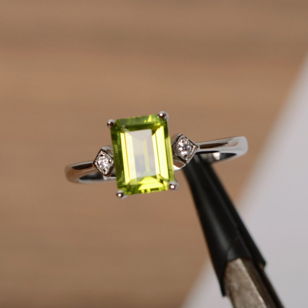 August Birthstone Ring Natural Peridot Ring Gemstone Sterling Silver ...
