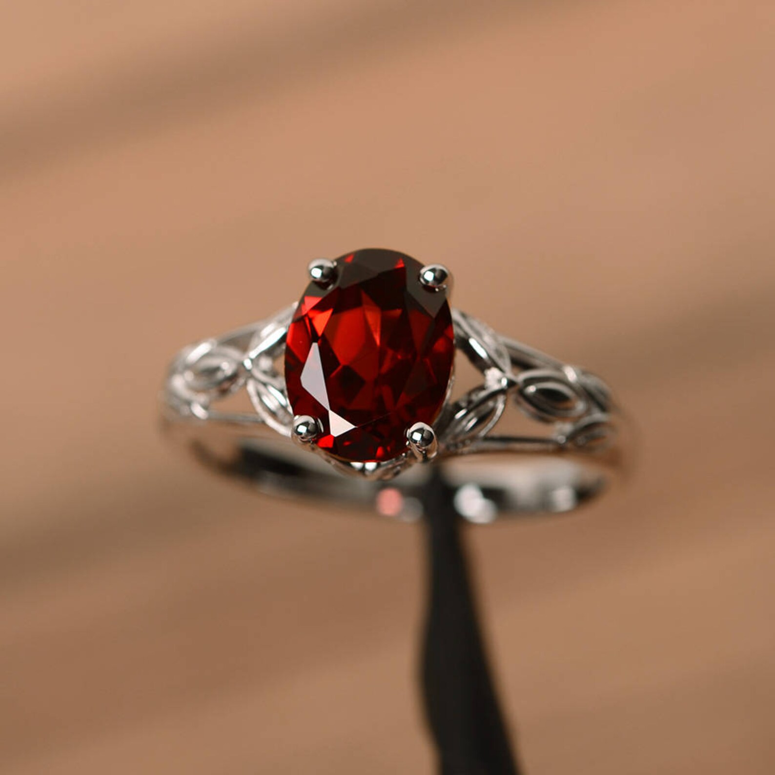 Real Natural Red Garnet Ring Engagement Wedding Ring Oval Cut - Etsy