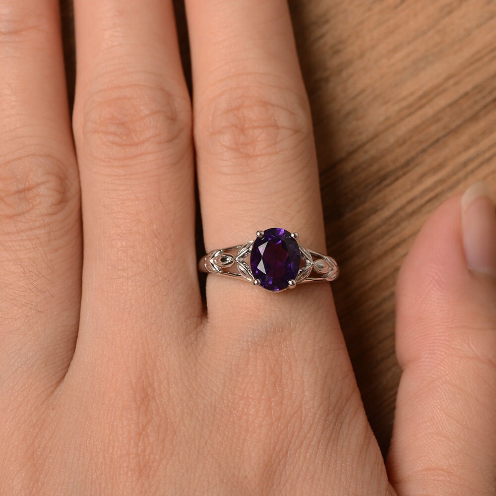 Natural Amethyst Ring Engagement Ring Oval Cut Sterling Silver - Etsy