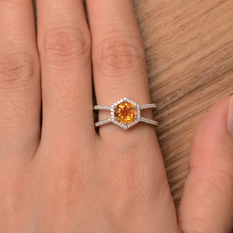 Natural Citrine Ring Wedding Ring Sterling Silver Ring Round - Etsy