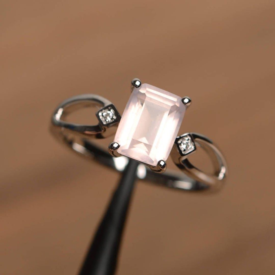 Emerald Cut Pink Quartz Ring, Sterling Silver Engagement Ring - Etsy