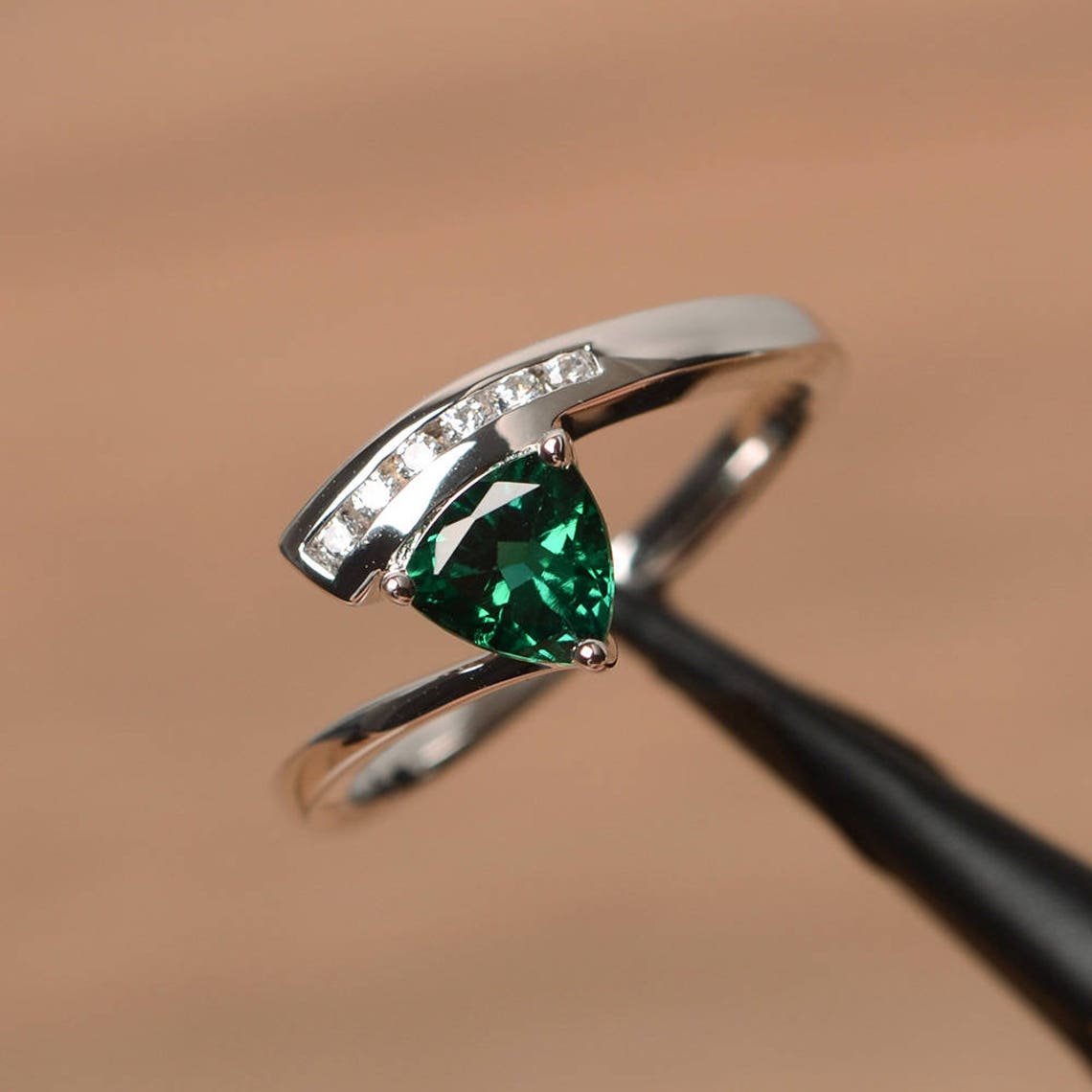 Emerald Promise Ring Emerald Ring May Birthstone Trillion Cut - Etsy