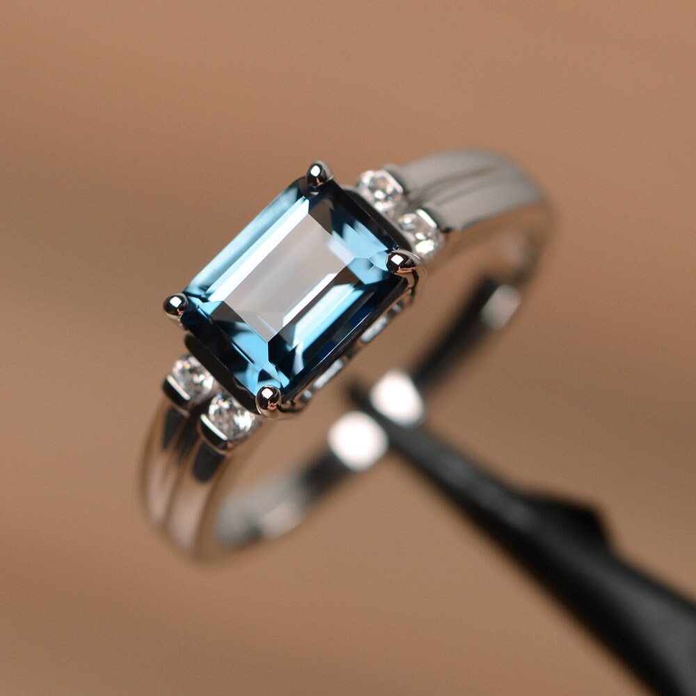 London Blue Topaz Ring Emerald Shape Blue Gemstone Ring | Etsy