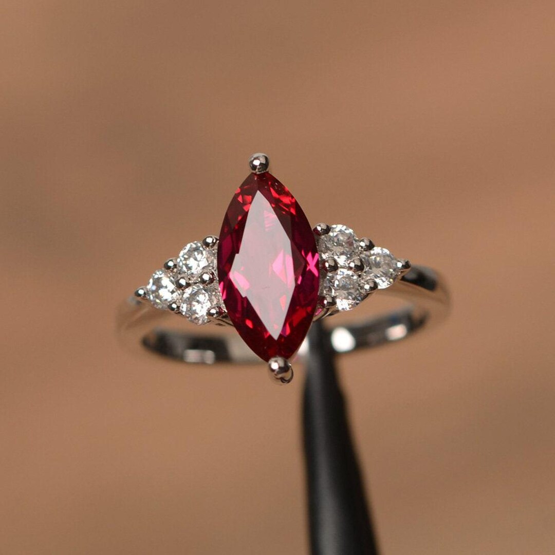 Anniversary Ring Lab Ruby Ring July Birthstone Marquise Cut Red ...