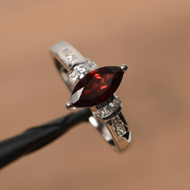 Marquise Cut Garnet Ring Sterling Silver Engagement Ring for - Etsy