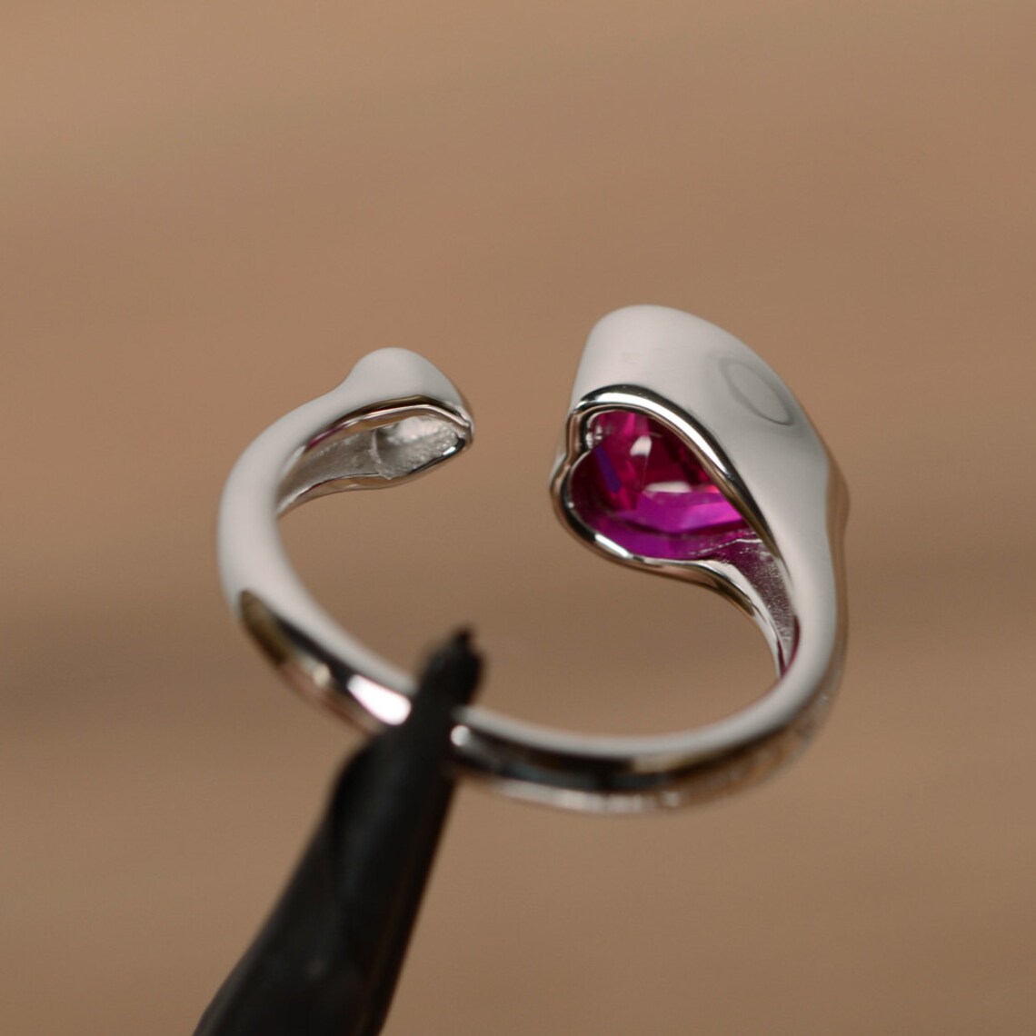 Lab Ruby Ring Heart Engagement Ring Silver Heart Shaped - Etsy