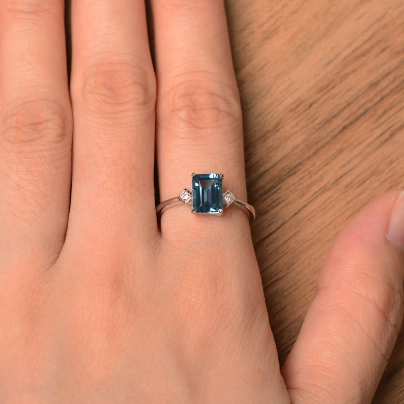 Rectangle London Blue Topaz Statement Ring Emerald Cut Simple - Etsy