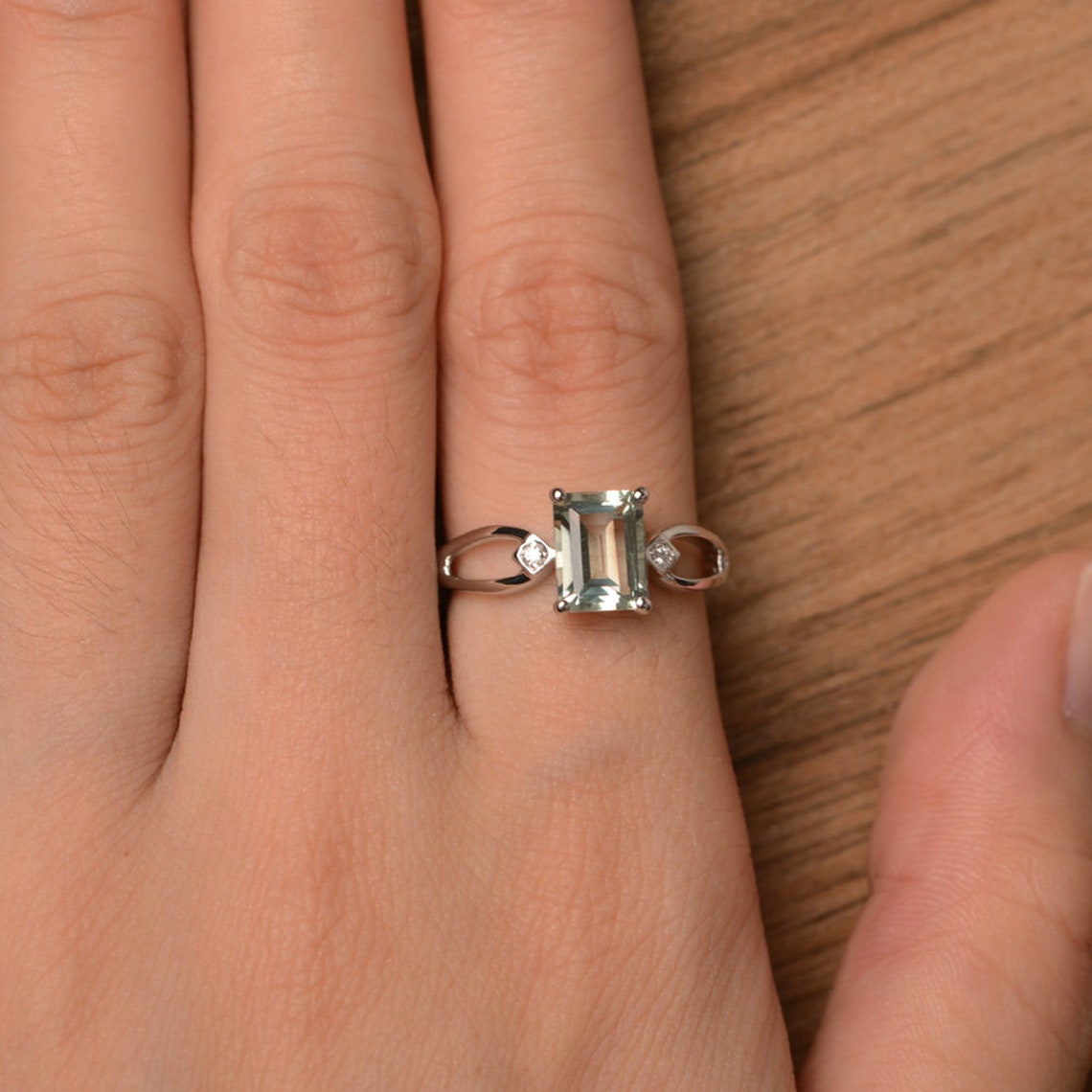Natural Green Amethyst Ring Promise Ring Emerald Cut Green | Etsy