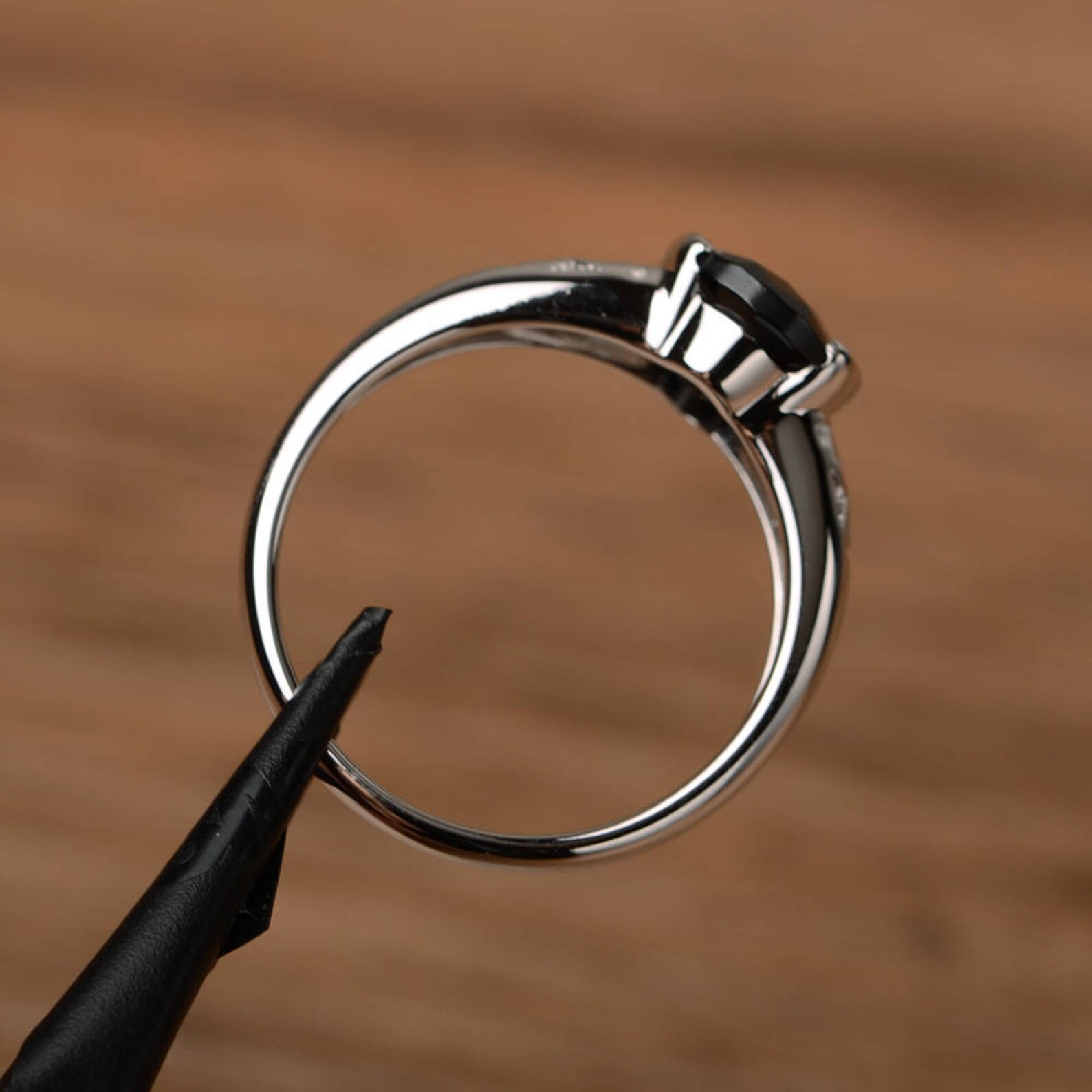 Half Bezel Setting Black Spinel Ring Oval Cut Black Stone - Etsy