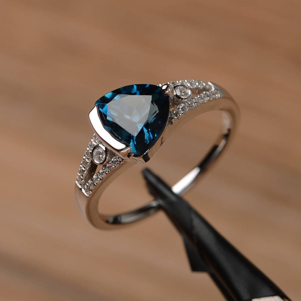 Unique London Blue Topaz Engagement Ring Triangle Cut Solid - Etsy