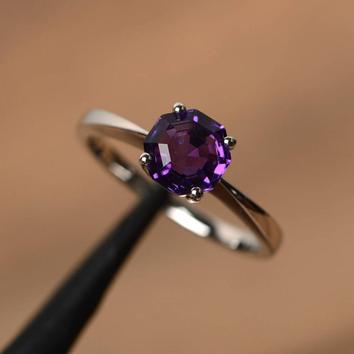 Solitaire Rings Promise Rings Natural Purple Amethyst Rings | Etsy