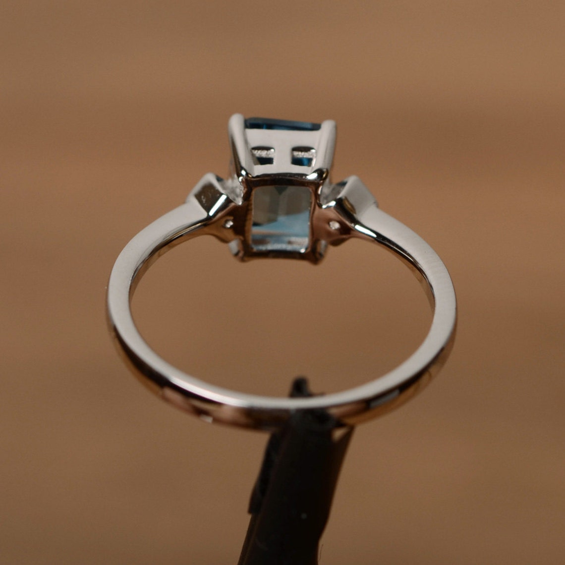 Rectangle London Blue Topaz Statement Ring Emerald Cut Simple - Etsy