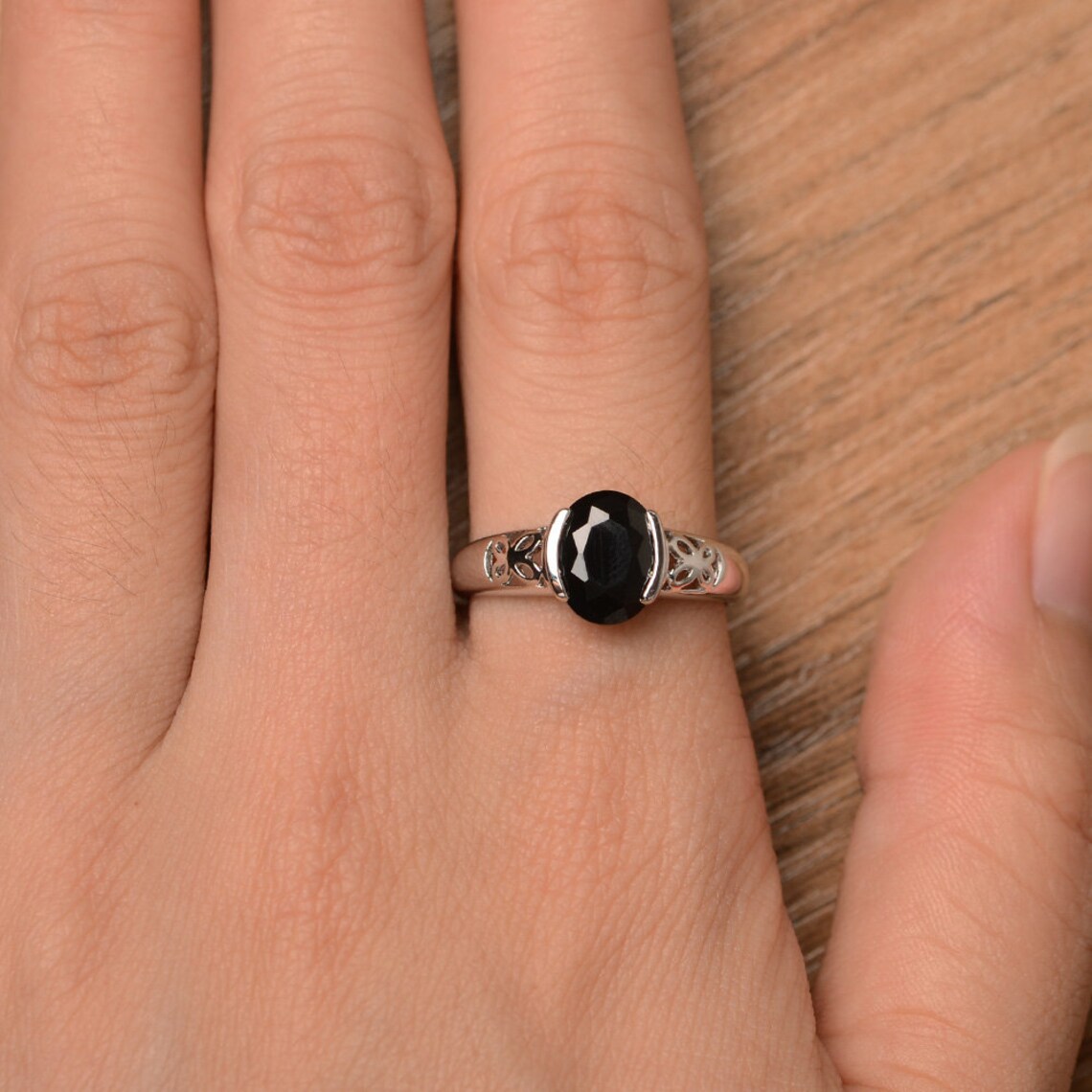 Half Bezel Setting Black Spinel Ring Oval Cut Black Stone - Etsy