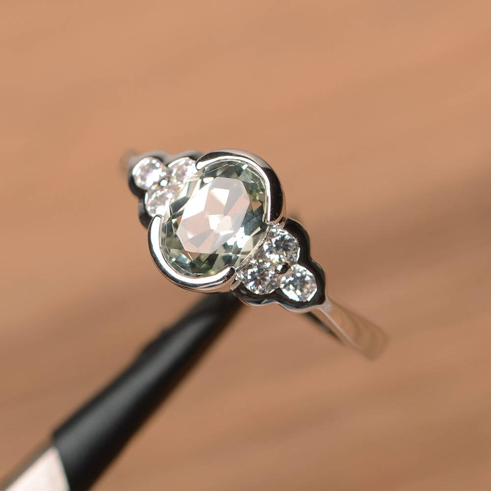 Natural Green Amethyst Ring Wedding Ring Oval Cut Green - Etsy