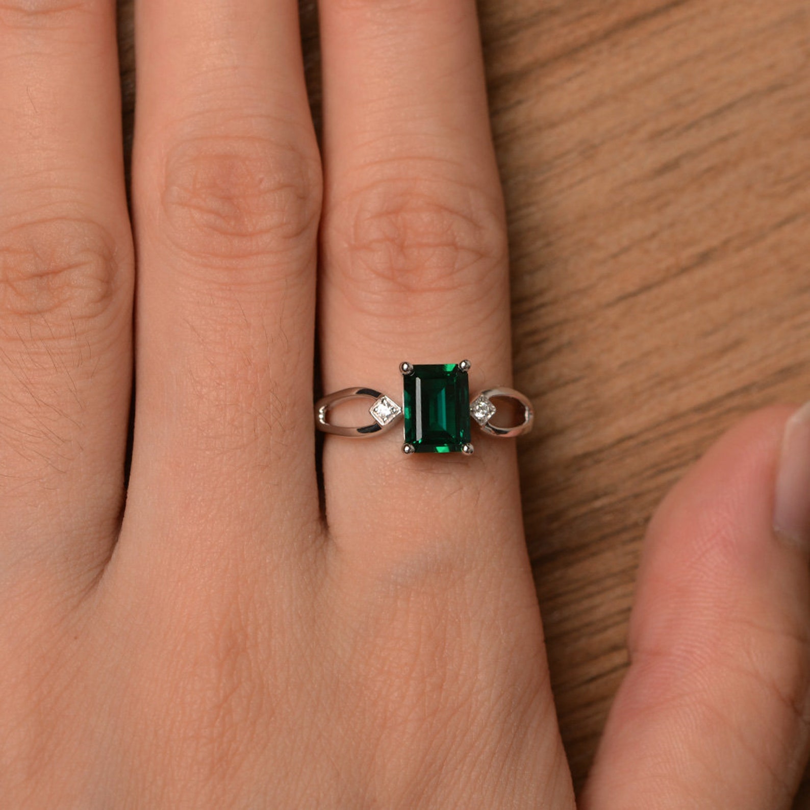 Emerald Ring Emerald Wedding Ring Emerald Cut Green Gemstone - Etsy