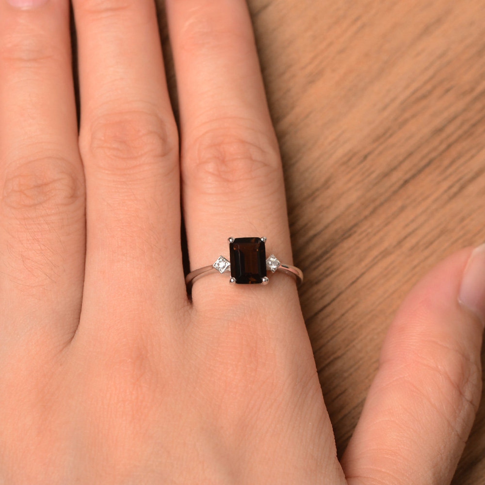 Smoky Quartz Ring Sterling Silver Engagement Ring for Her - Etsy