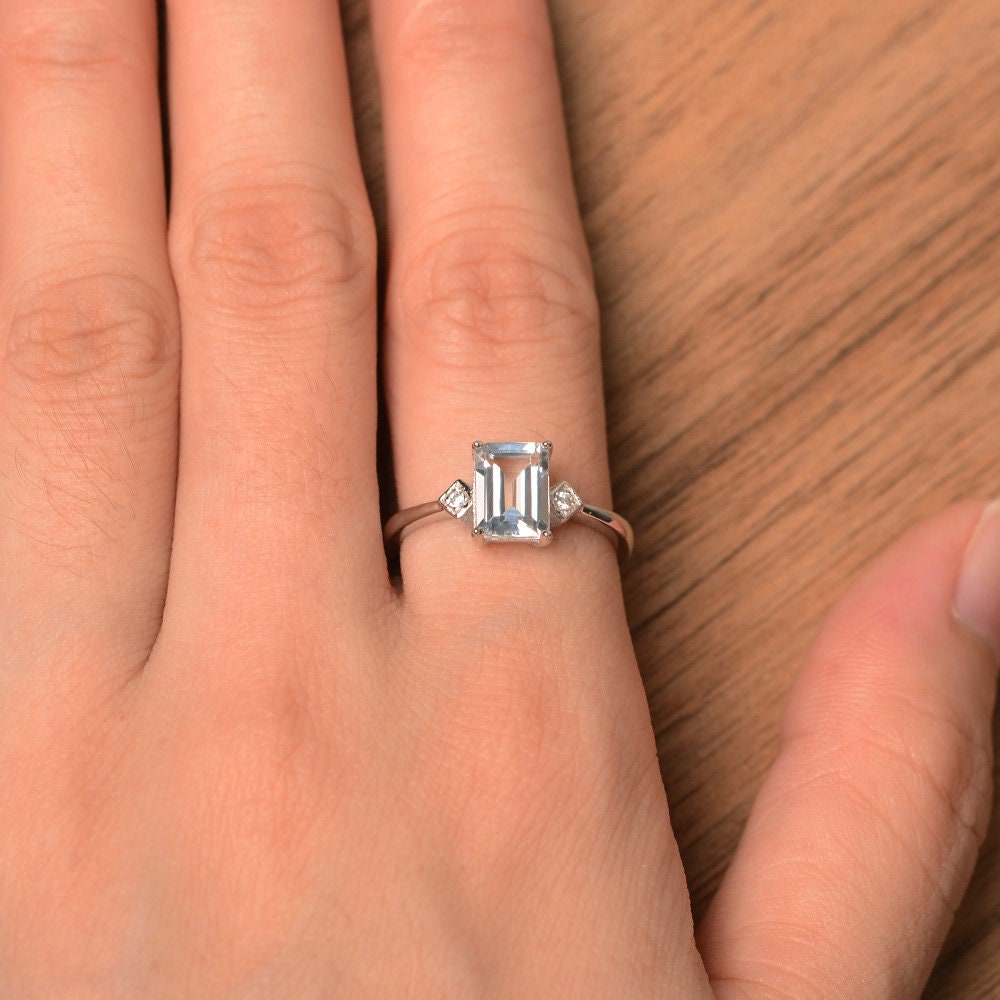 White Topaz Ring Sterling Silver Ring Emerald Cut Topaz | Etsy