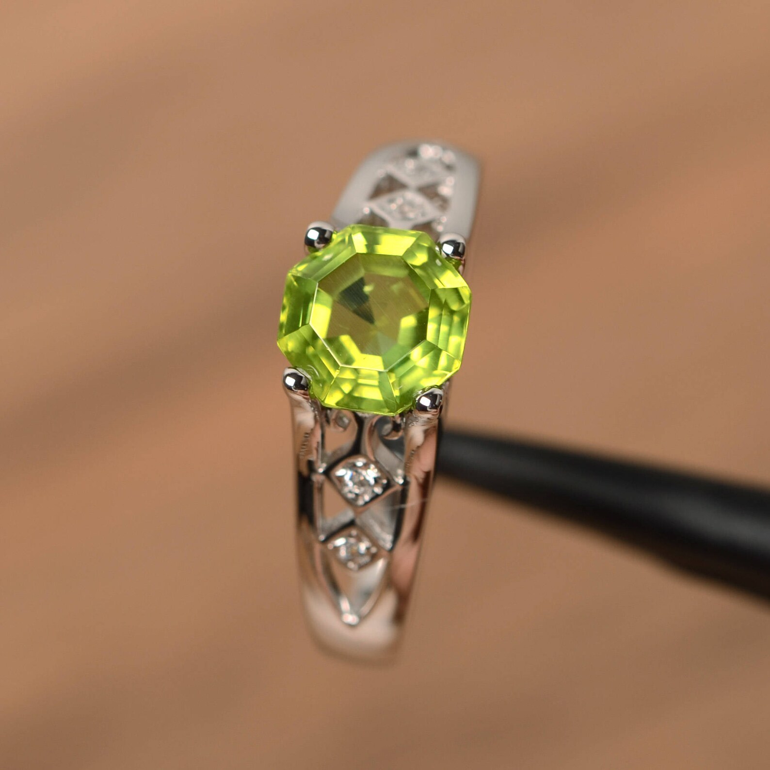 Natural Peridot Ring Sterling Silver Octagon Cut August - Etsy