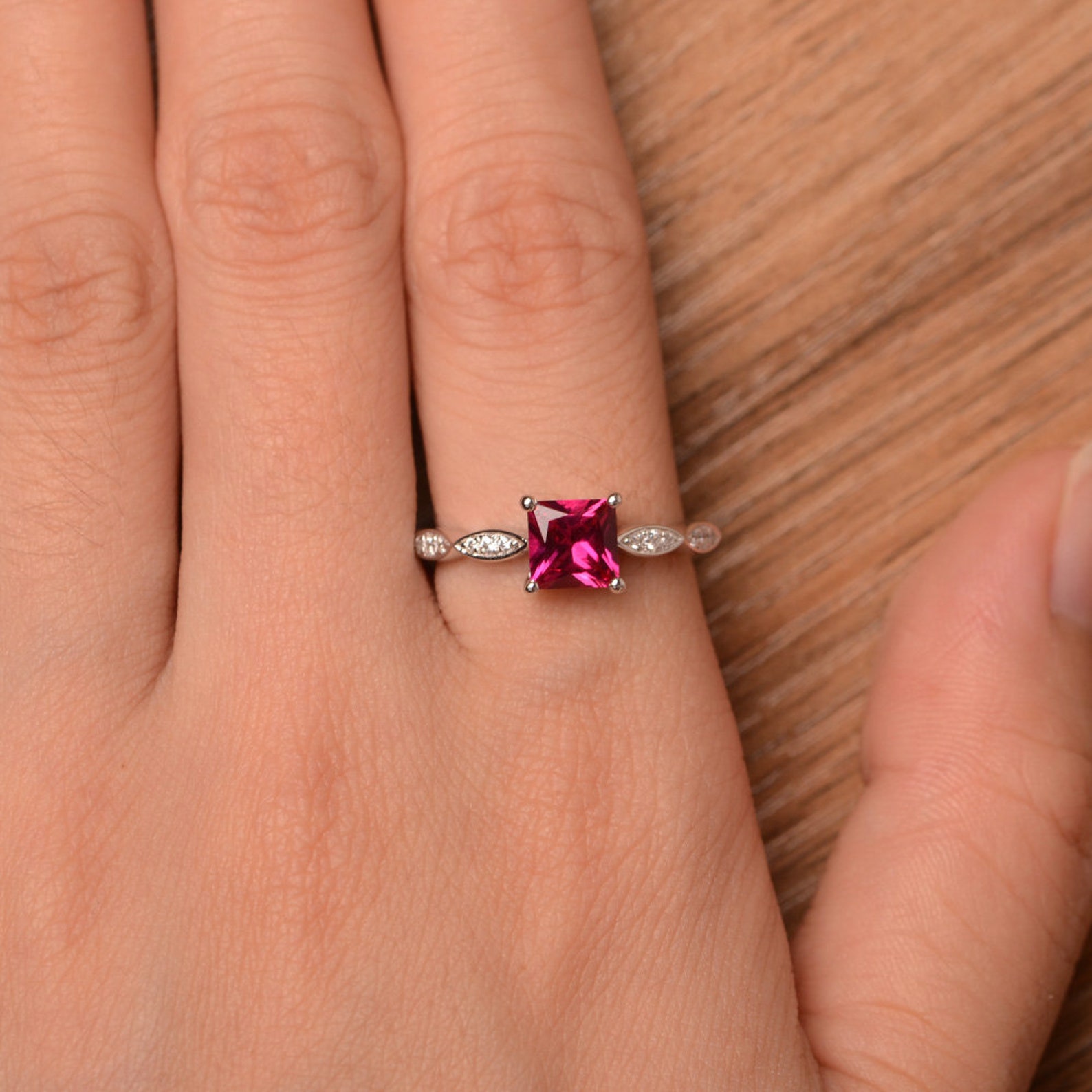 Unique Anniversary Rings Princess Cut Ruby Rings Red Gemstone - Etsy