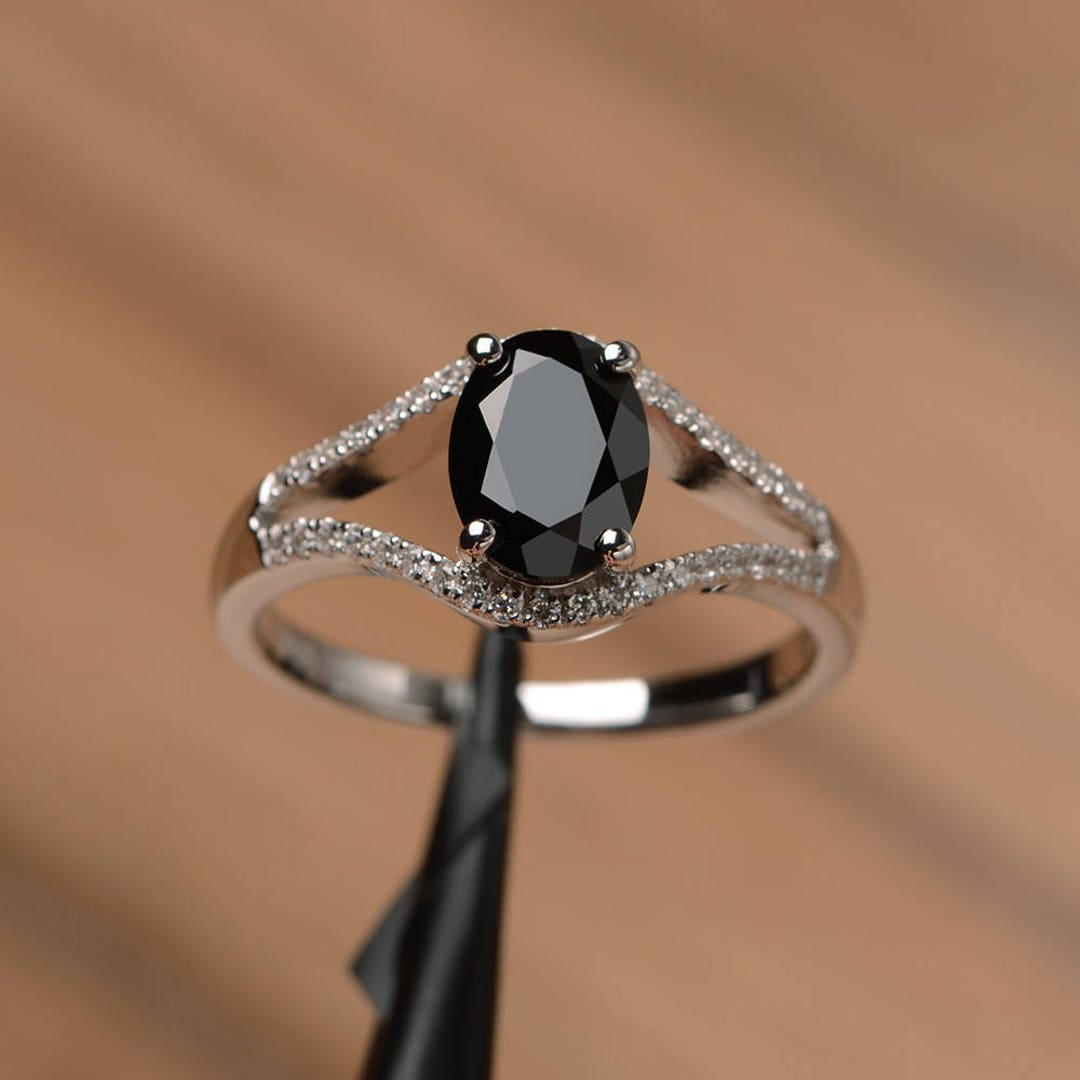 Genuine Natural Black Spinel Ring Promise Party Ring Sterling Silver ...