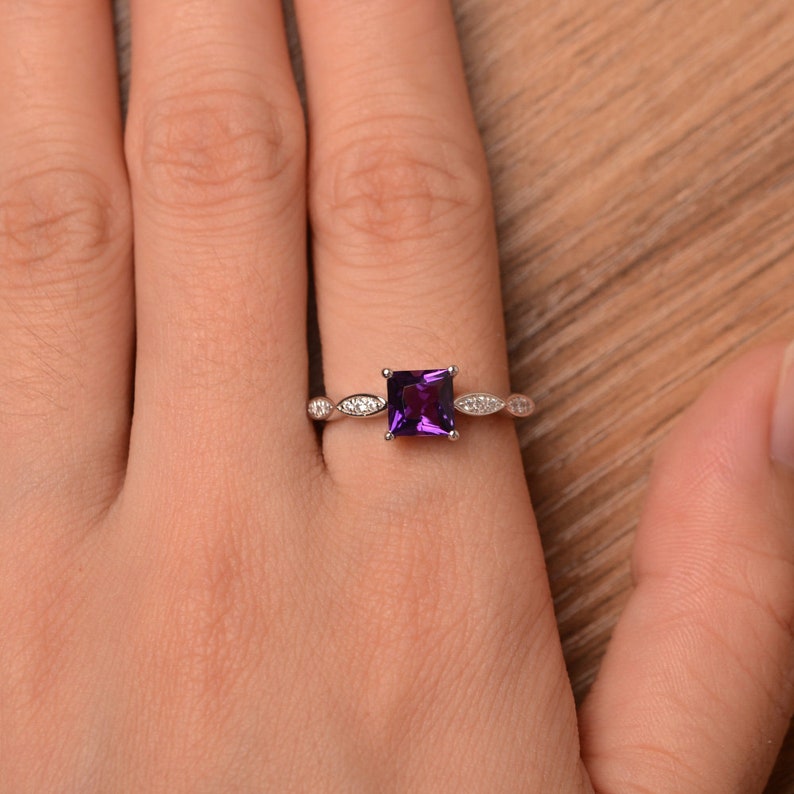Natural Amethyst Rings Princess Cut Rings Anniversary Rings - Etsy