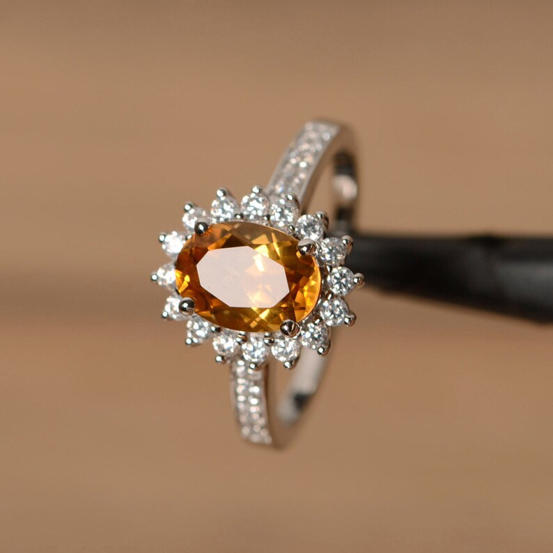 Oval Cut Gorgeous Citrine Halo Ring November Birthstone Ring | Etsy