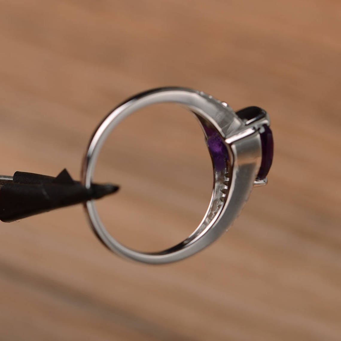 Amethyst Ring Trillion Cut Sterling Silver Anniversary Ring - Etsy