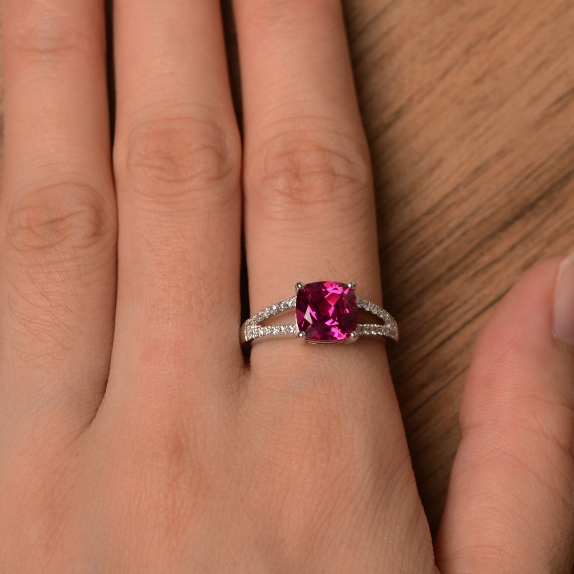 Lab Ruby Ring Cushion Cut July Birthstone Ring Gemstone - Etsy