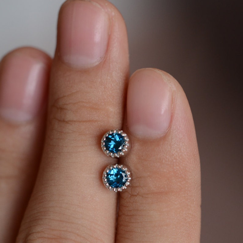 Natural London Blue Topaz Stud Earrings Sterling Silver Stud - Etsy