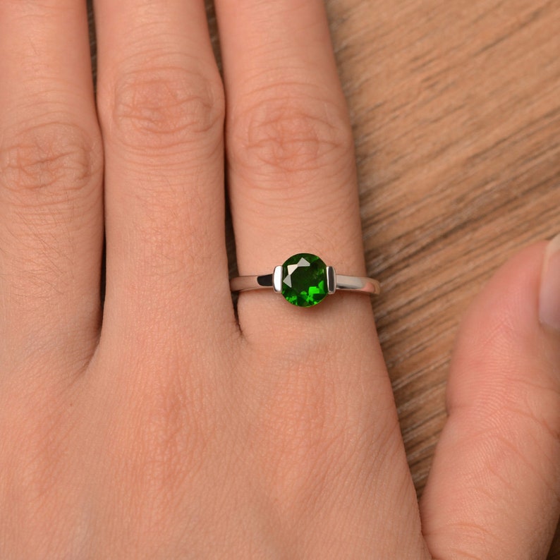 Promise Ring Natural Chrome Diopside Ring Green Gemstone | Etsy
