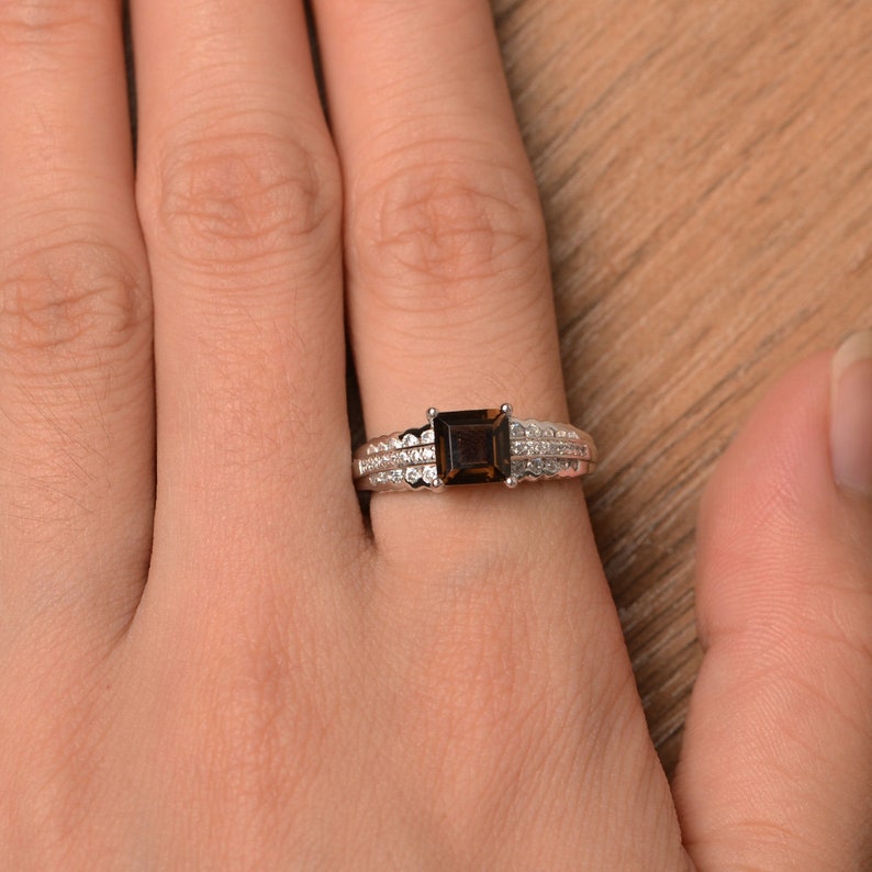 Natural Smoky Quartz Ring Engagement Ring Square Cut Gems - Etsy