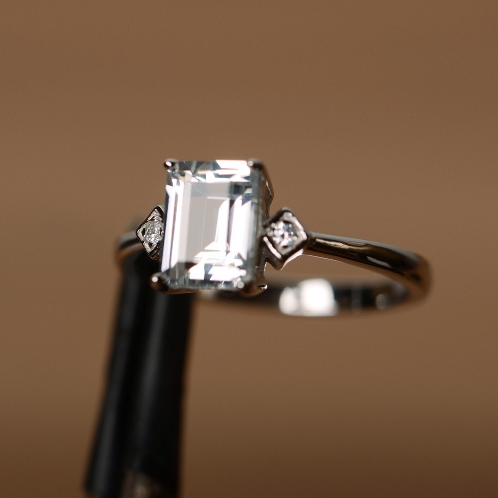 White Topaz Ring Sterling Silver Ring Emerald Cut Topaz | Etsy
