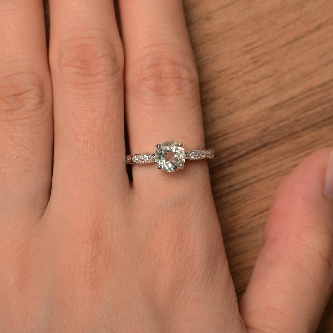 Delicate Green Amethyst Wedding Ring Sterling Silver Round - Etsy