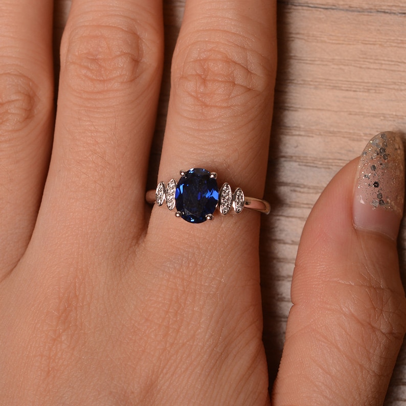 Oval Sapphire Proposal Ring Sterling Silver September - Etsy