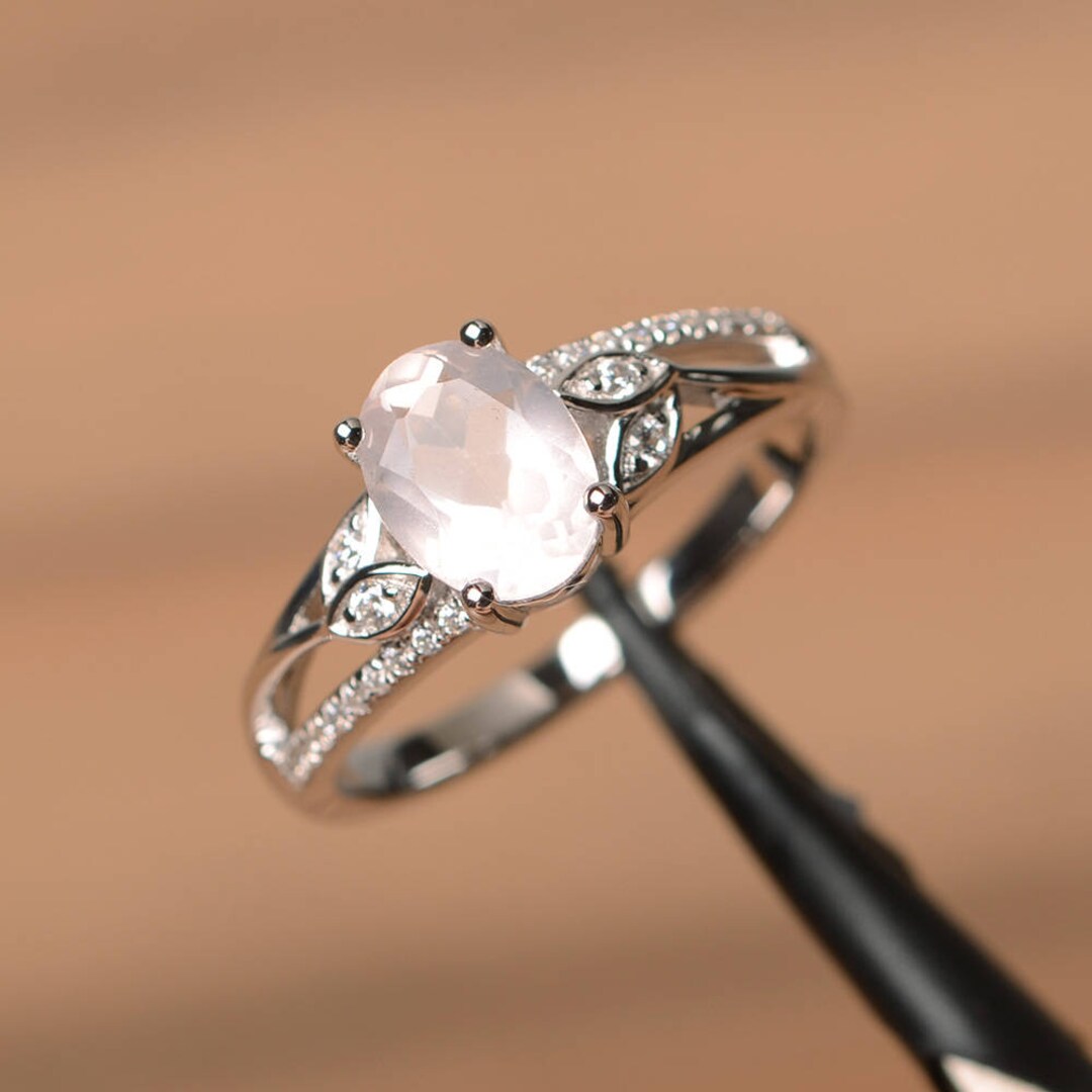 Natural Pink Quartz Ring Engagement Ring Pink Gemstone Oval Cut ...