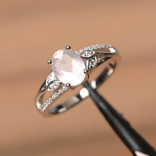 Oval Cut Natural Pink Quartz Ring Wedding Ring Solid Sterling - Etsy
