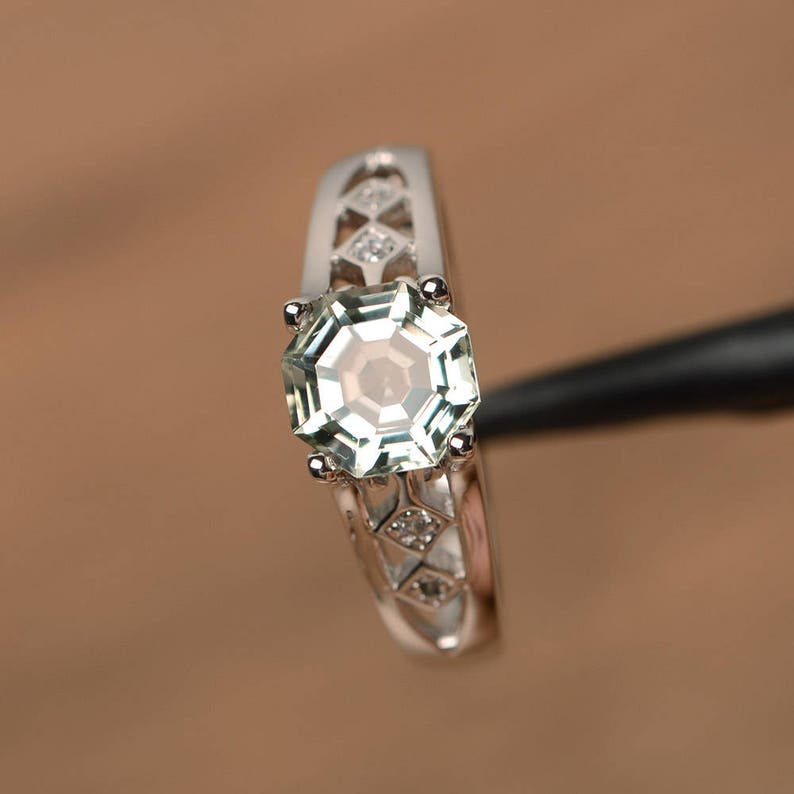 Promise Rings Natural Green Amethyst Rings Octagon Cut Green - Etsy