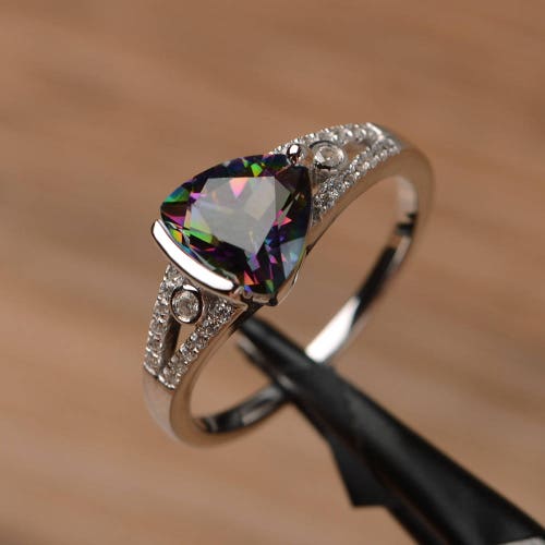 Mystic Topaz Ring Sterling Silver Trillion Cut Engagement Ring - Etsy