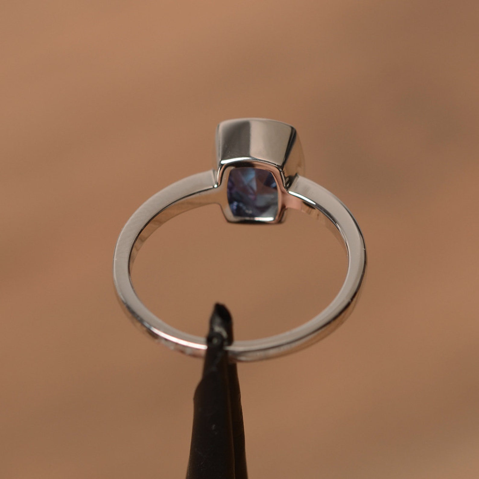 Bezel Setting Alexandrite Solitaire Ring Elongated Cushion Cut - Etsy