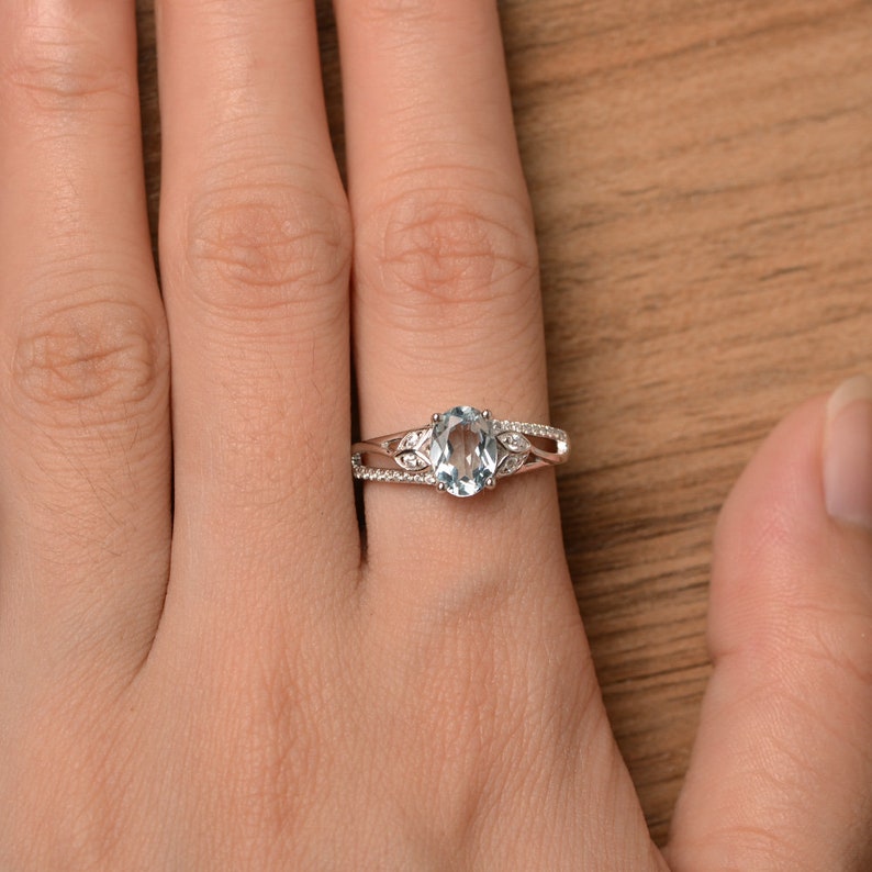 Anniversary Ring March Birthstone Oval Cut Gemstone Sterling | Etsy