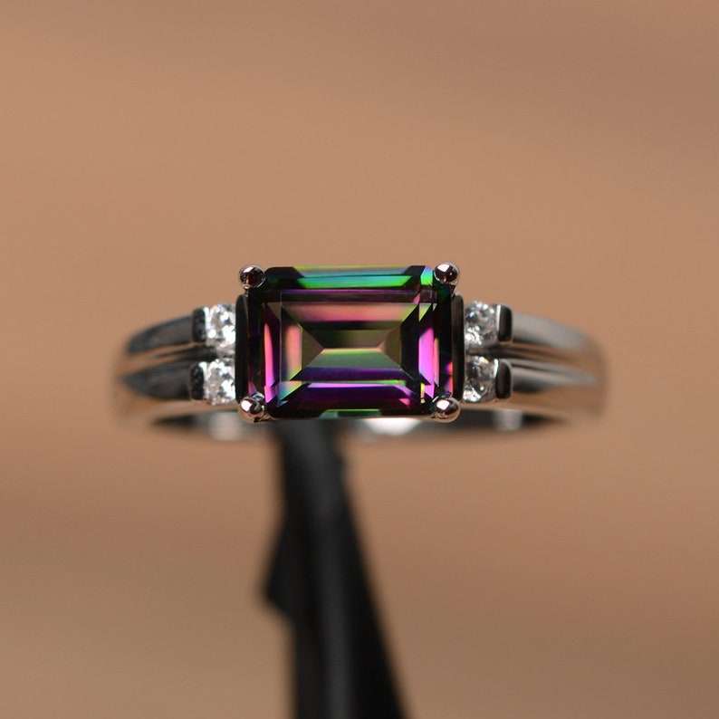 Mystic Topaz Ring Emerald Cut Color Changing Ring Silver Ring - Etsy