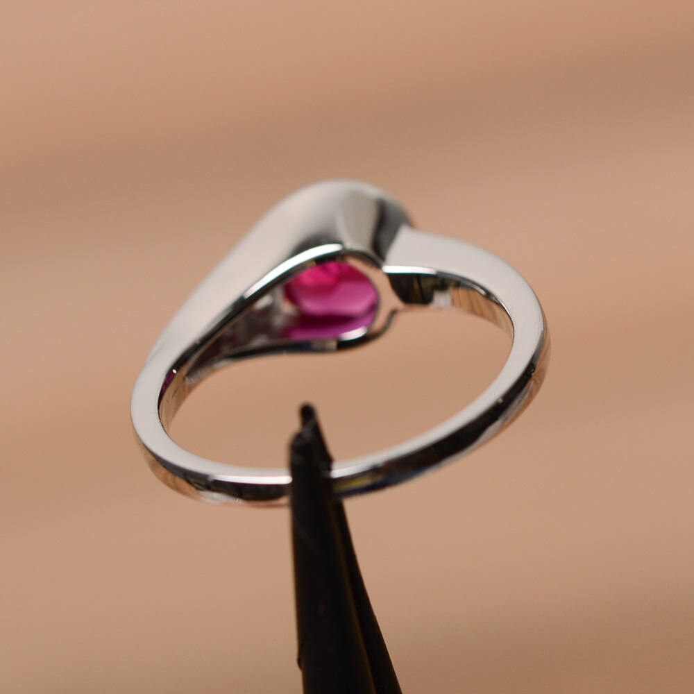Lab Ruby Ring Sterling Silver for Women Round Cut Red Gemstone | Etsy