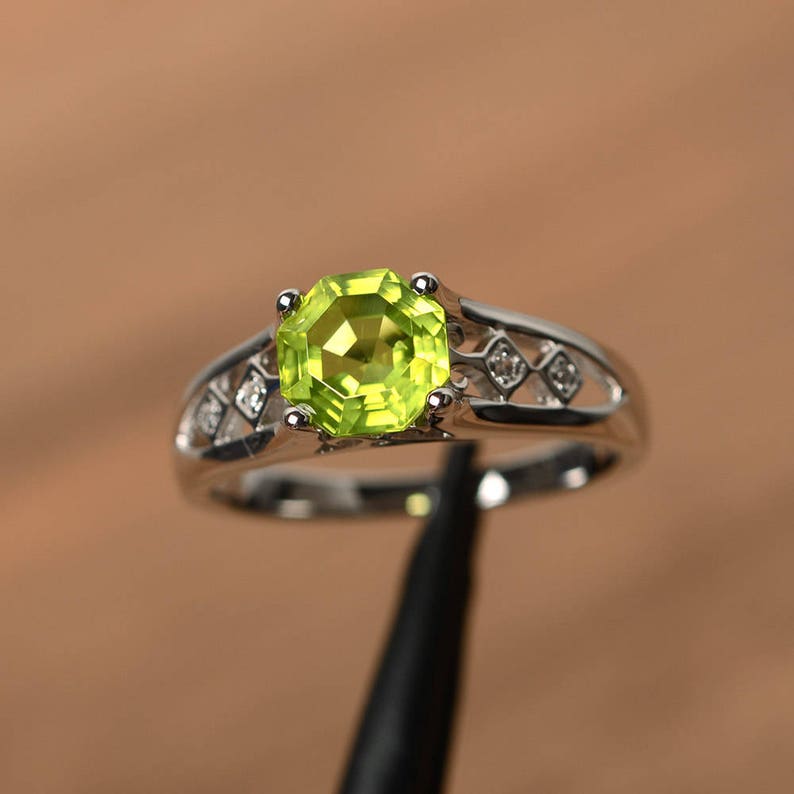 Natural Peridot Ring Sterling Silver Octagon Cut August - Etsy